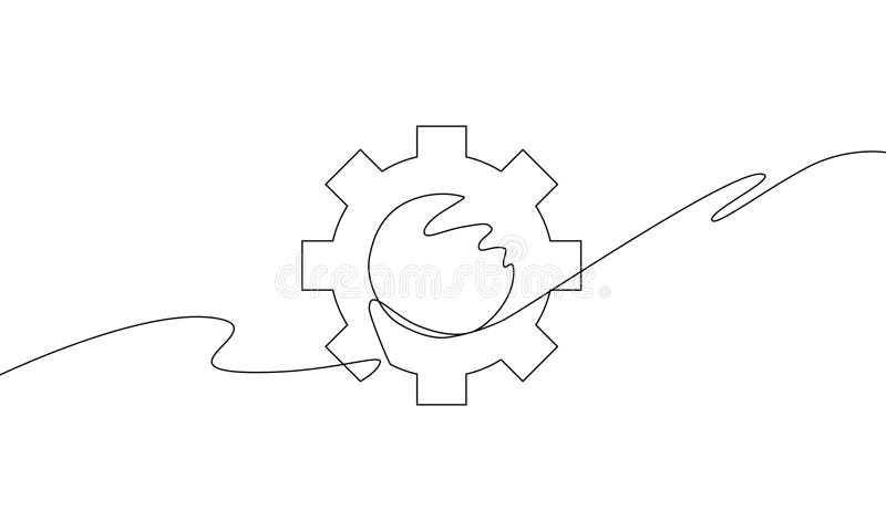Continuous Line Drawing of Moving Gear. Illustration Vector of Cog ...
