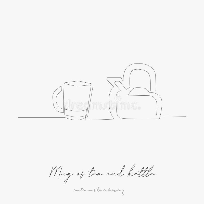 Continuous Line Drawing. Mug of Tea and Kettle. Simple Vector ...