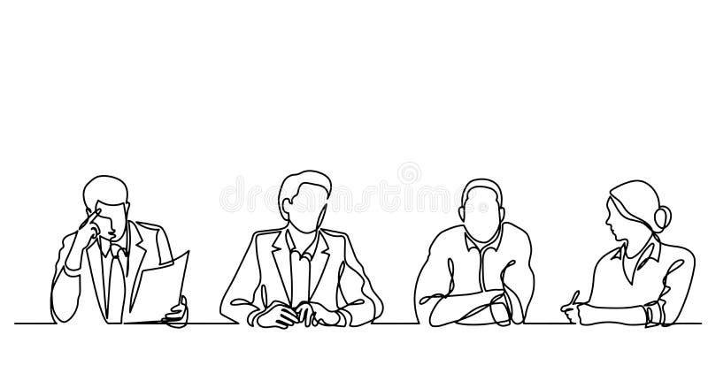 Continuous Line Drawing of Office Workers at Business Meeting Stock ...