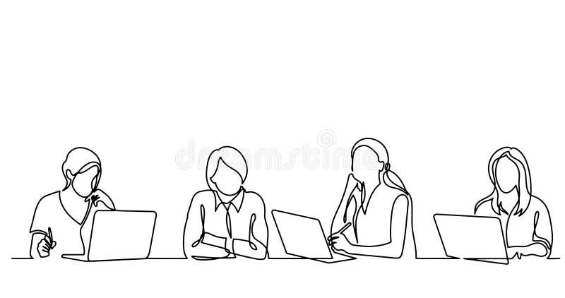 Continuous Line Drawing of Office Workers at Business Meeting Stock ...