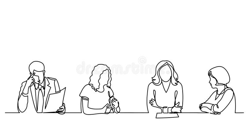 Continuous Line Drawing of Office Workers at Business Meeting Stock ...