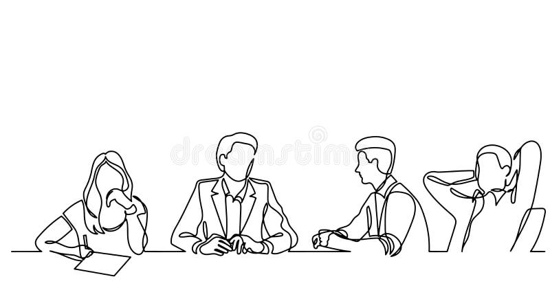 Continuous Line Drawing of Office Workers at Business Meeting Stock ...
