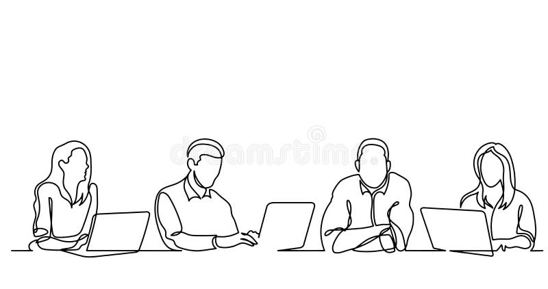 Continuous Line Drawing of Office Workers at Business Meeting Stock ...