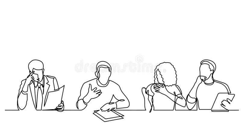Continuous Line Drawing of Office Workers at Business Meeting Stock ...