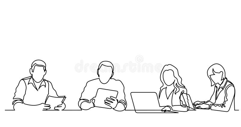 Continuous Line Drawing of Office Workers at Business Meeting Stock ...