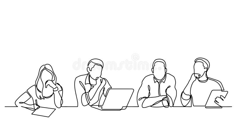 Continuous Line Drawing of Office Workers at Business Meeting Stock ...