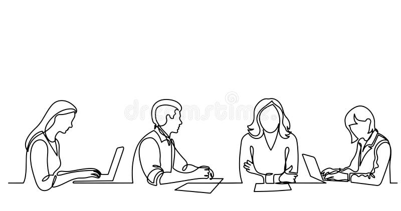 Continuous Line Drawing of Office Workers at Business Meeting Stock ...