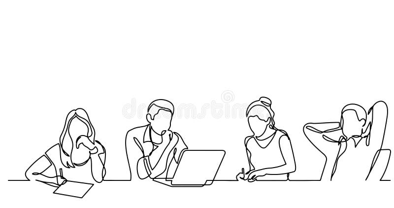 Continuous Line Drawing of Office Workers at Business Meeting Stock ...