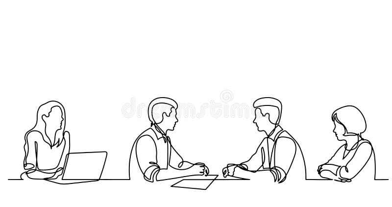 Continuous Line Drawing of Office Workers at Business Meeting Stock ...