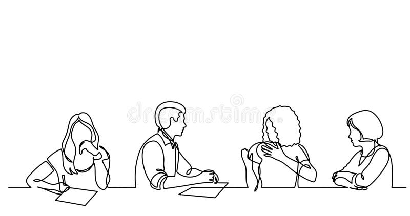 Continuous Line Drawing of Office Workers at Business Meeting Stock ...