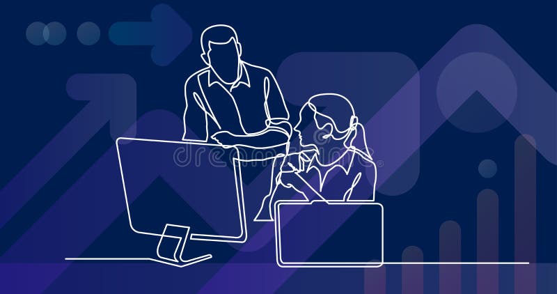 Continuous Line Drawing of Office Workers Discussing Problem Stock ...