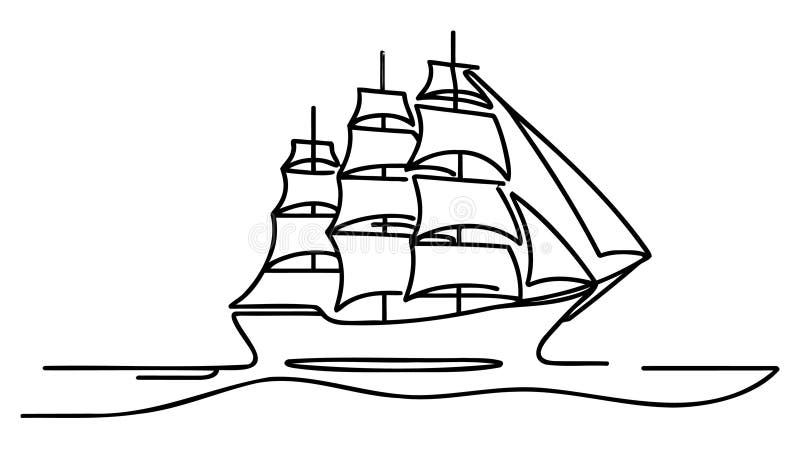 Continuous Line Drawing of Old Ship Stock Vector - Illustration of ...