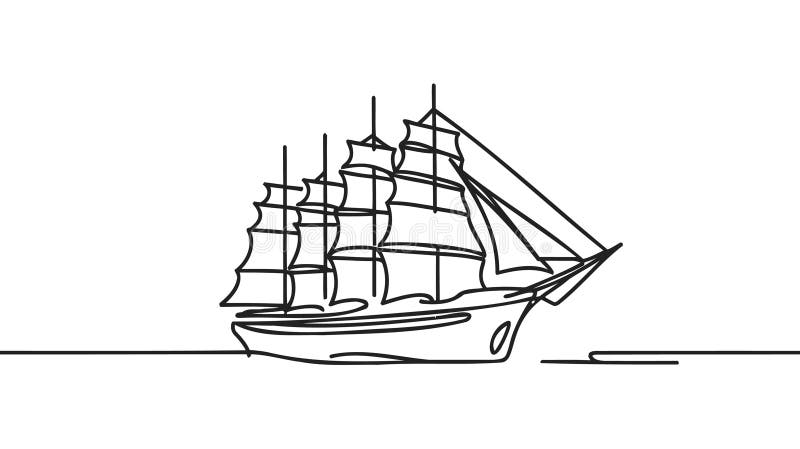 Continuous Line Drawing of Old Ship Stock Vector - Illustration of ...