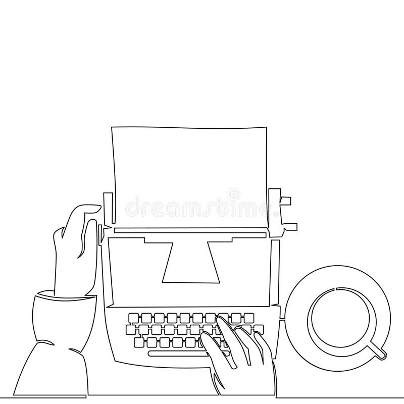 Continuous Line Drawing Old Vintage Typewriter, Retro Keyboard Icon ...