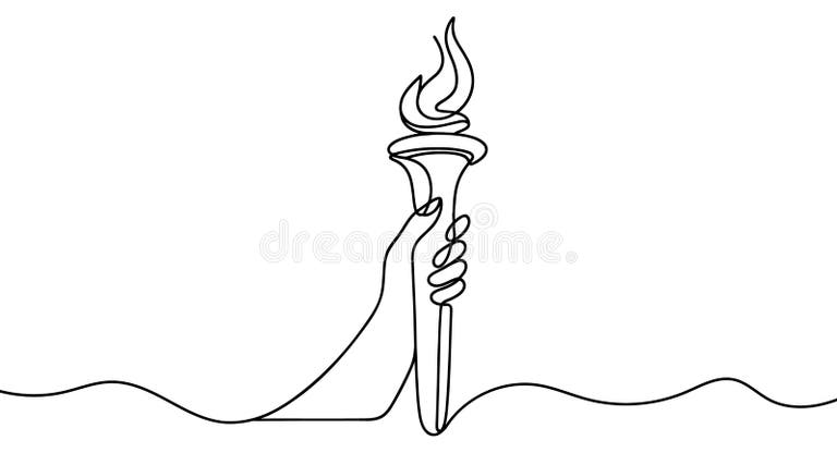 Continuous Line Drawing of the Olympic Torch. Single Line Drawing of ...