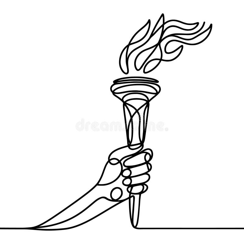 Continuous Line Drawing of the Olympic Torch. Single Line Drawing of ...