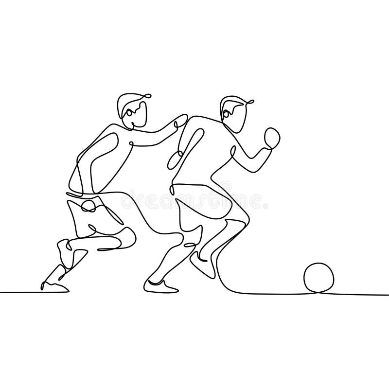 Continuous Line Drawing or One Line Drawing of Two Soccer Players ...
