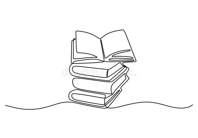 Continuous Line Drawing of an Open Book on a Stack of Books ...
