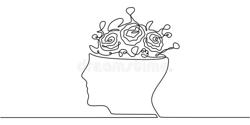 Continuous Line Drawing of Open Head with Flowers Growing Inside ...