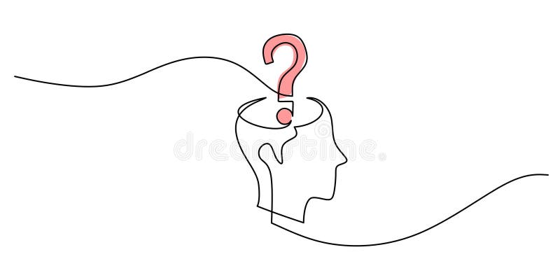 Continuous Line Drawing of Open Head with Question Mark Minimalist ...