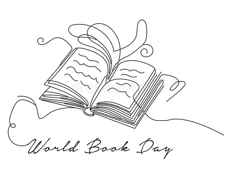 Continuous Line Drawing for an Open Pages Book Illustration Drawing ...