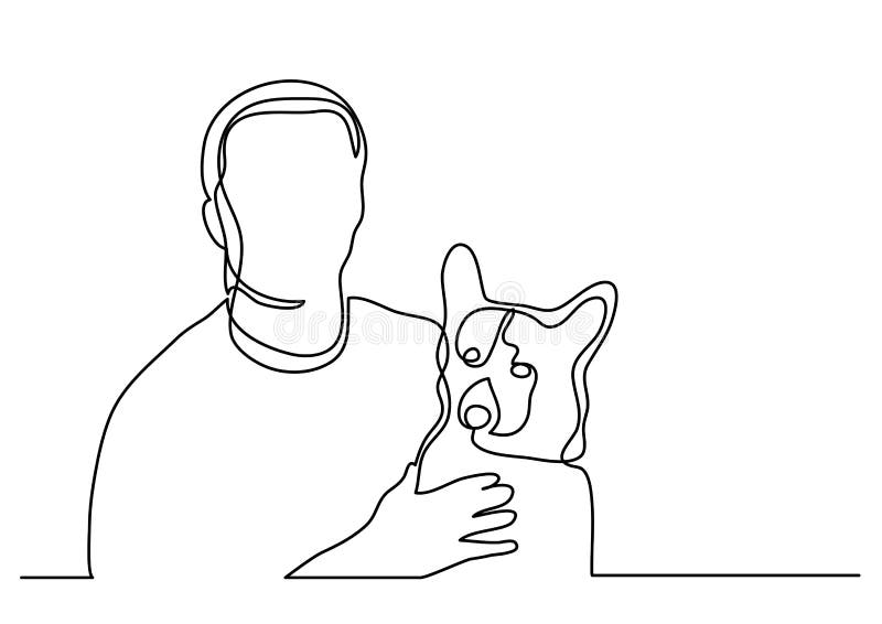 Continuous Line Drawing of Owner and Dog Stock Vector - Illustration of ...