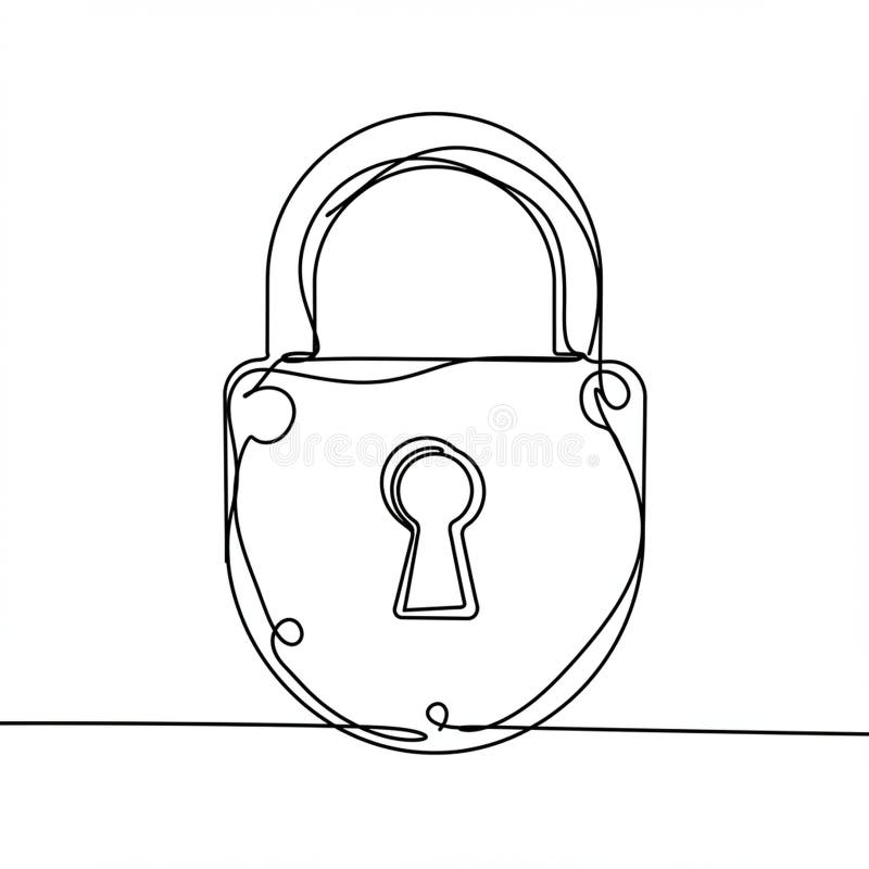 Continuous Line Drawing of a Padlock, Featuring a Classic U-shaped ...