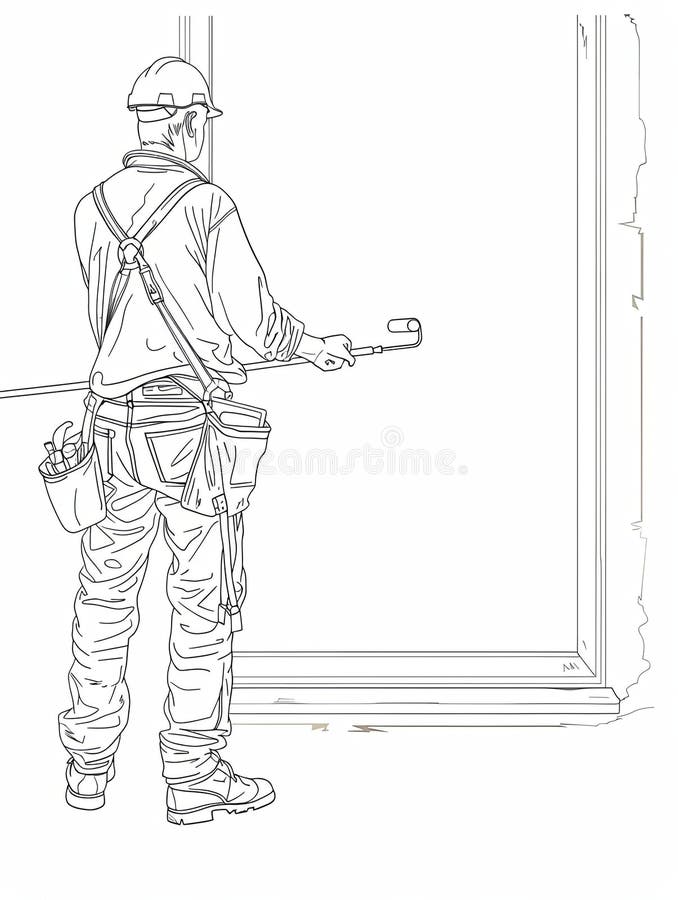 A Continuous Line Drawing of a Painter Using a Paint Roller To Paint ...