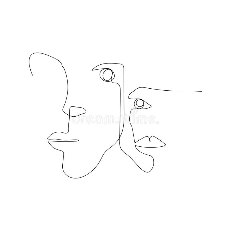 Continuous Line Drawing of Part of Faces. Isolated Sketch Drawing of ...