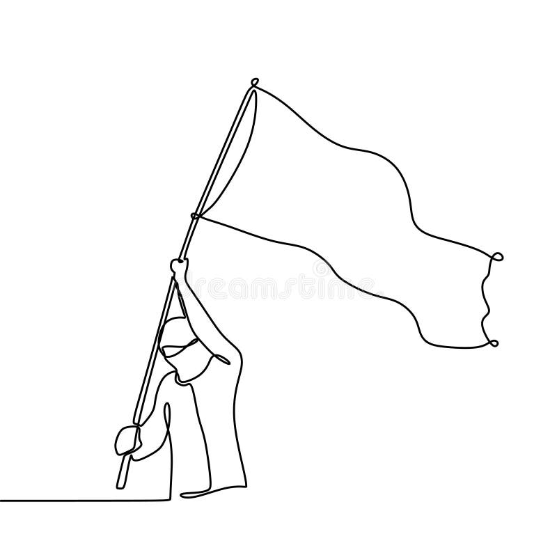 Continuous Line Drawing of Person with Flag Stock Vector - Illustration ...