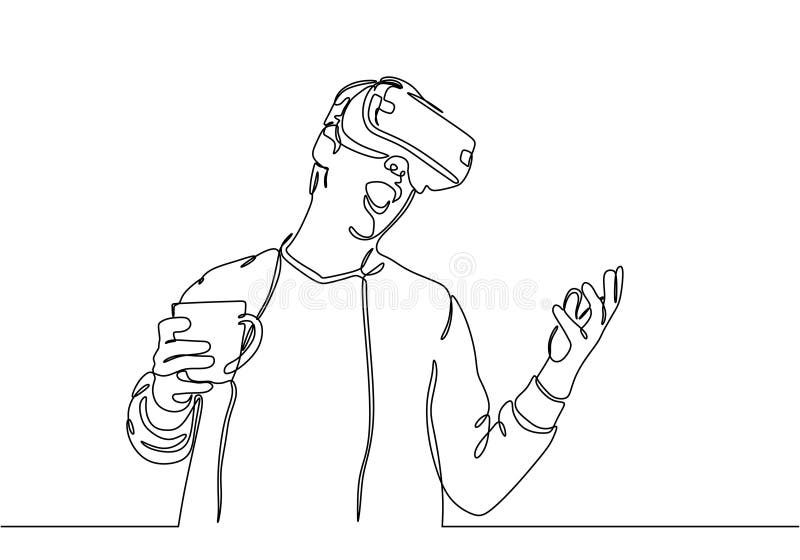 Continuous Line Drawing of Person with Glasses Device Virtual Reality ...