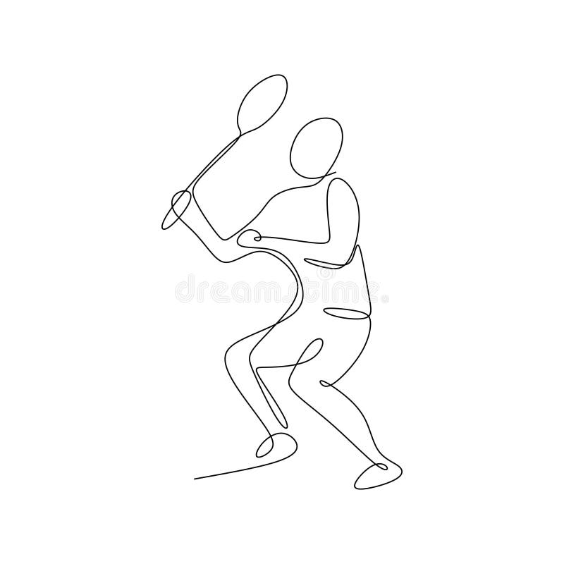 Continuous Line Drawing of a Person Playing Badminton Sport Game Stock ...
