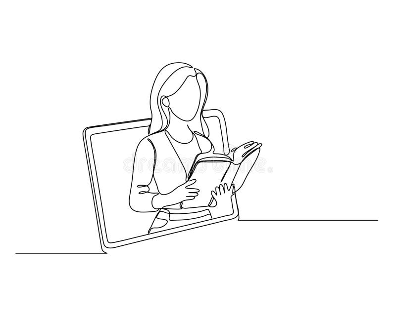 Continuous Line Drawing of a Person Reading a Book, Emerging from an ...