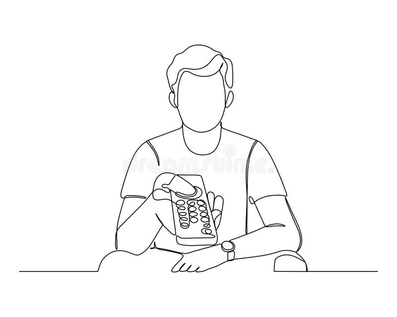 Continuous Line Drawing of a Person Sitting at a Table, Holding a TV ...