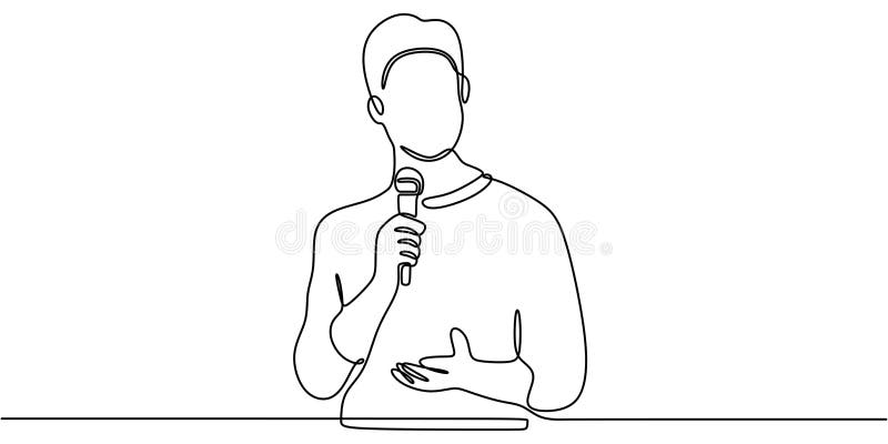 Continuous Line Drawing of Person Speaking into a Microphone. Symbol of ...