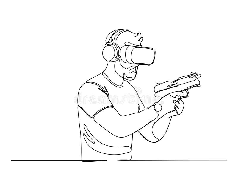 A Continuous Line Drawing of a Person with VR Goggles and a VR ...