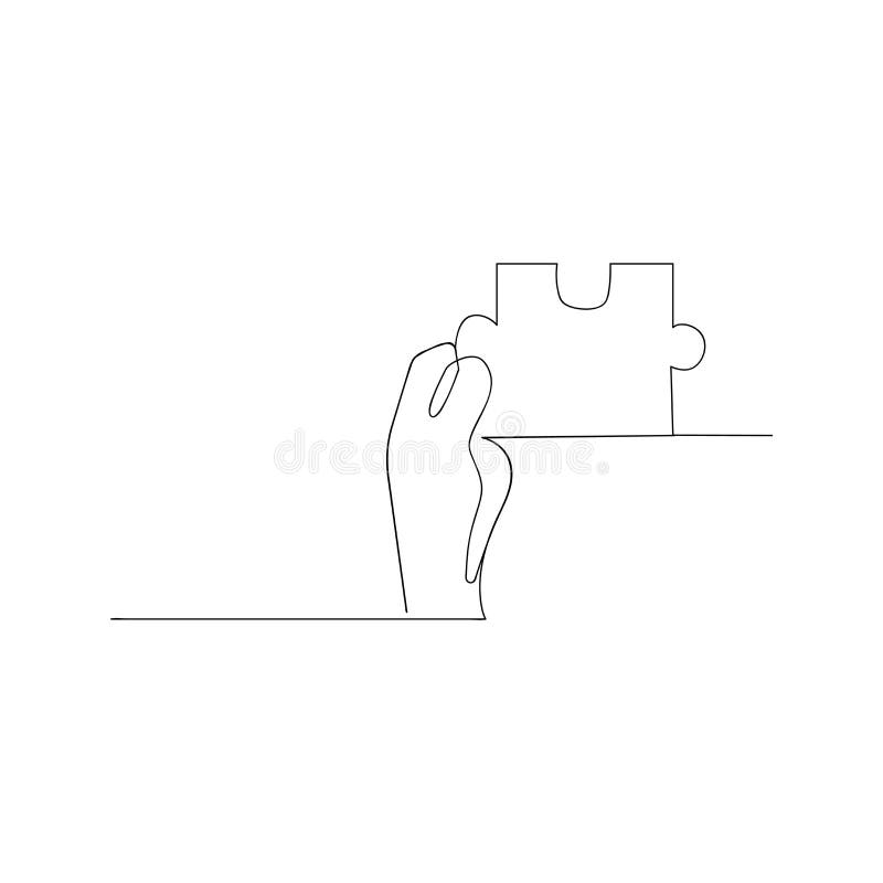 Continuous Line Drawing of Piece of Puzzle. Isolated Sketch Drawing of ...