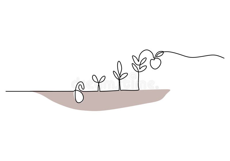 Continuous Line Drawing of Plant Growth Stages. Single One Hand Drawn ...