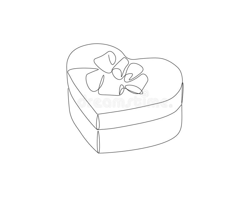 Continuous Line Drawing of Present Box with Ribbon and Bow. One Line of ...
