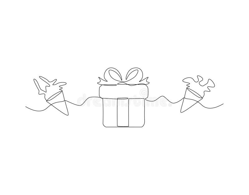 Continuous Line Drawing of Present Box with Ribbon and Bow. One Line of ...