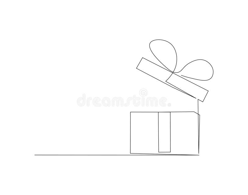 Continuous Line Drawing of Present Box with Ribbon and Bow. One Line of ...