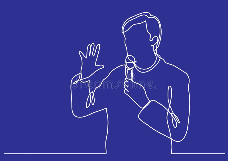 Continuous Line Drawing of Presenter Speaking with Microphone Stock ...
