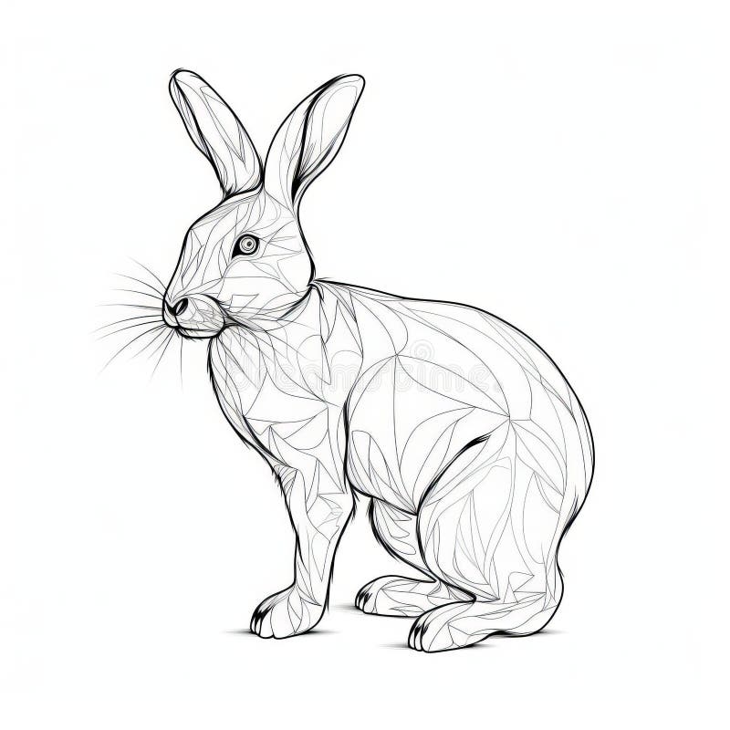 Continuous Line Drawing of Rabbit Full Body Isolated White Background ...