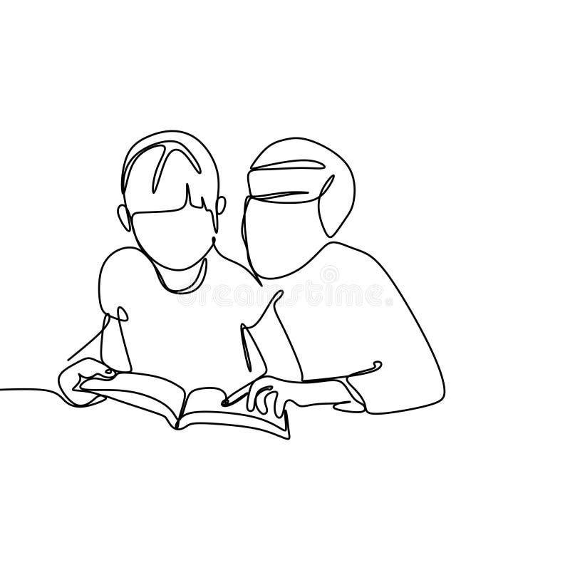 One Line Drawing of Teenager. Continuous Lineart Design Kids and ...