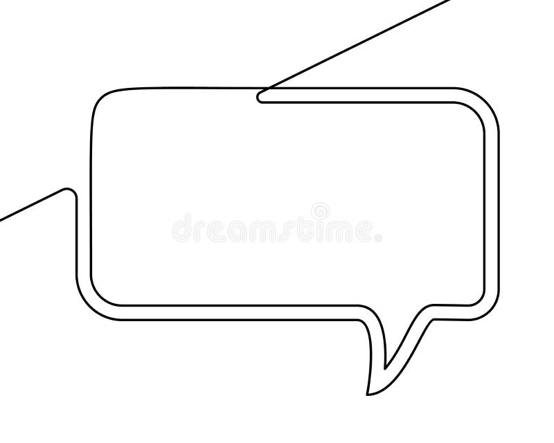 Continuous Line Drawing of Rectangular Speech Bubble, Black and White Vector Minimalistic Linear ...