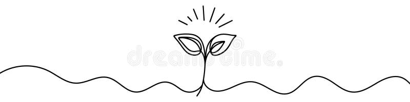 Continuous Line Drawing Representing Growing Plant with Leaves Stock ...