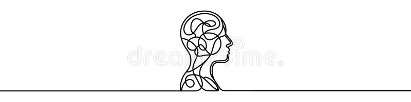 Continuous Line Drawing Representing Human Head and Thoughts Stock ...