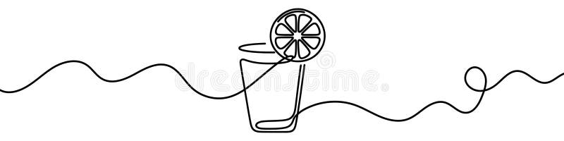Continuous Line Drawing Representing a Refreshing Drink with a Citrus ...