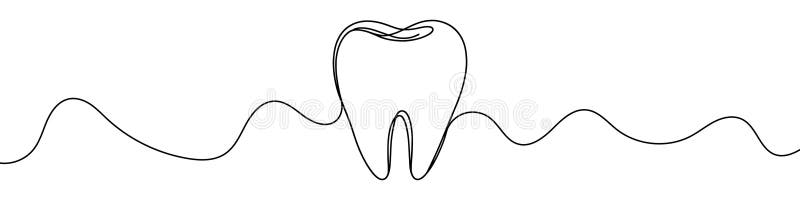 Continuous Line Drawing a Tooth Contour on White Background Stock ...