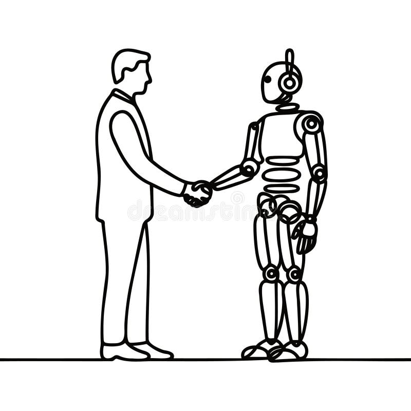 Continuous Line Drawing of Robot Shake Hands Human Stock Vector ...